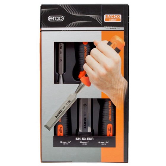 Bahco 434s3 3 Piece Split-proof Bevel Edged Chisel Set - Anglia Tool Centre