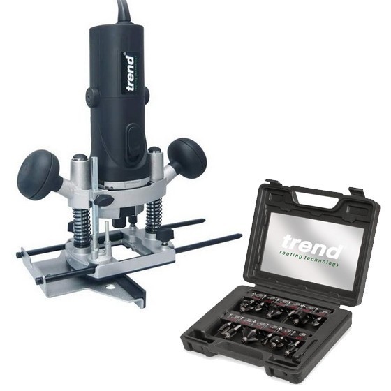 Trend T4ek 1/4in Router 240v + 12 Piece Cutter Set - Anglia Tool Centre